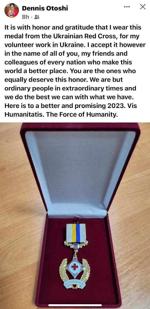 Dennis Otoshi (33rd Co.) received Ukrainian Red Cross Award – USNA 1978