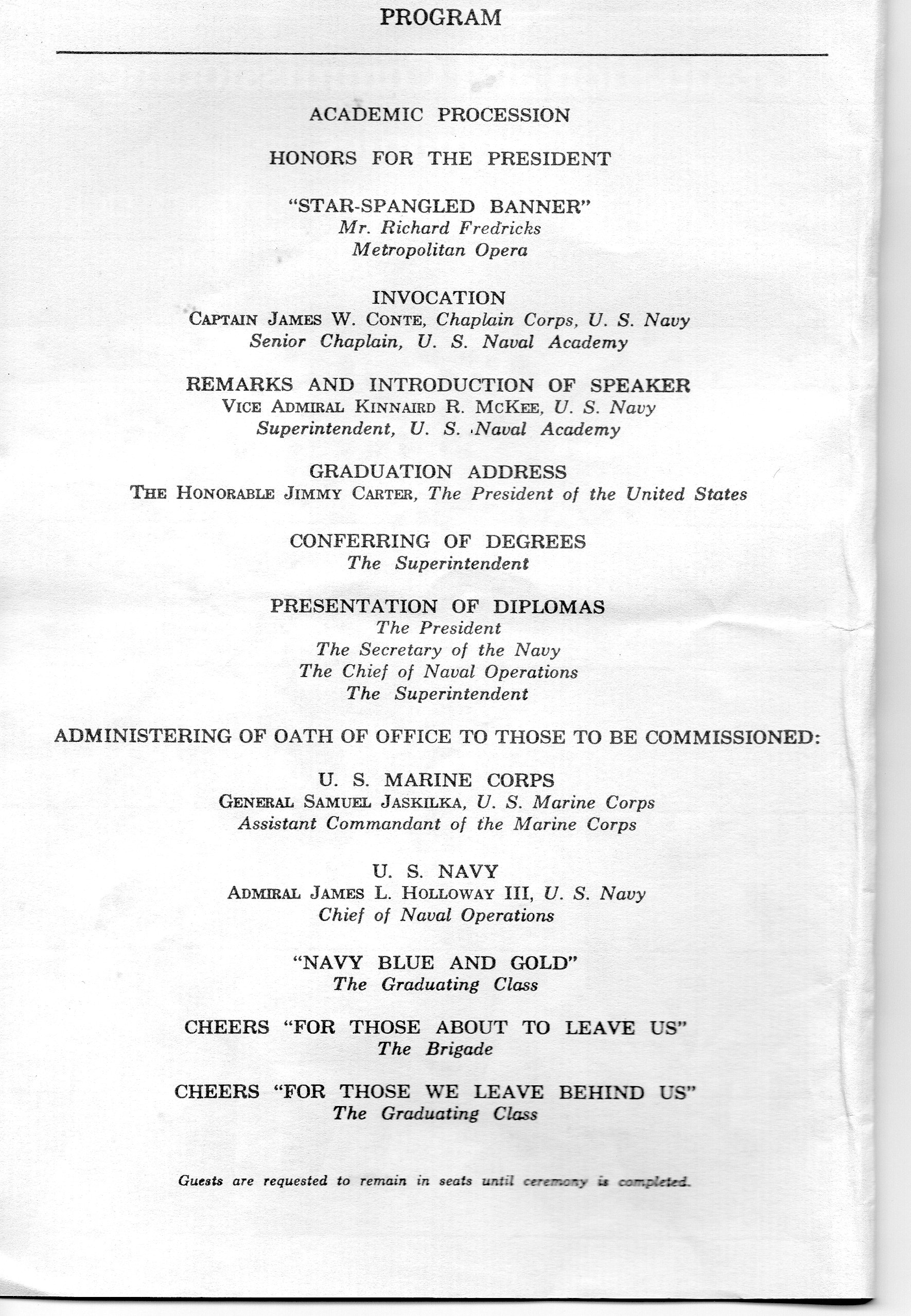 Graduation and Commissioning Ceremonies Program – June 7, 1978 – USNA 1978