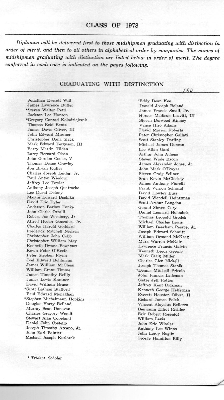 Graduation and Commissioning Ceremonies Program – June 7, 1978 – USNA 1978
